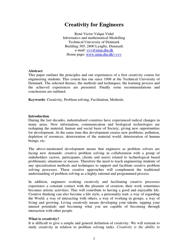 Creativity For Engineers | PDF | Creativity | Design