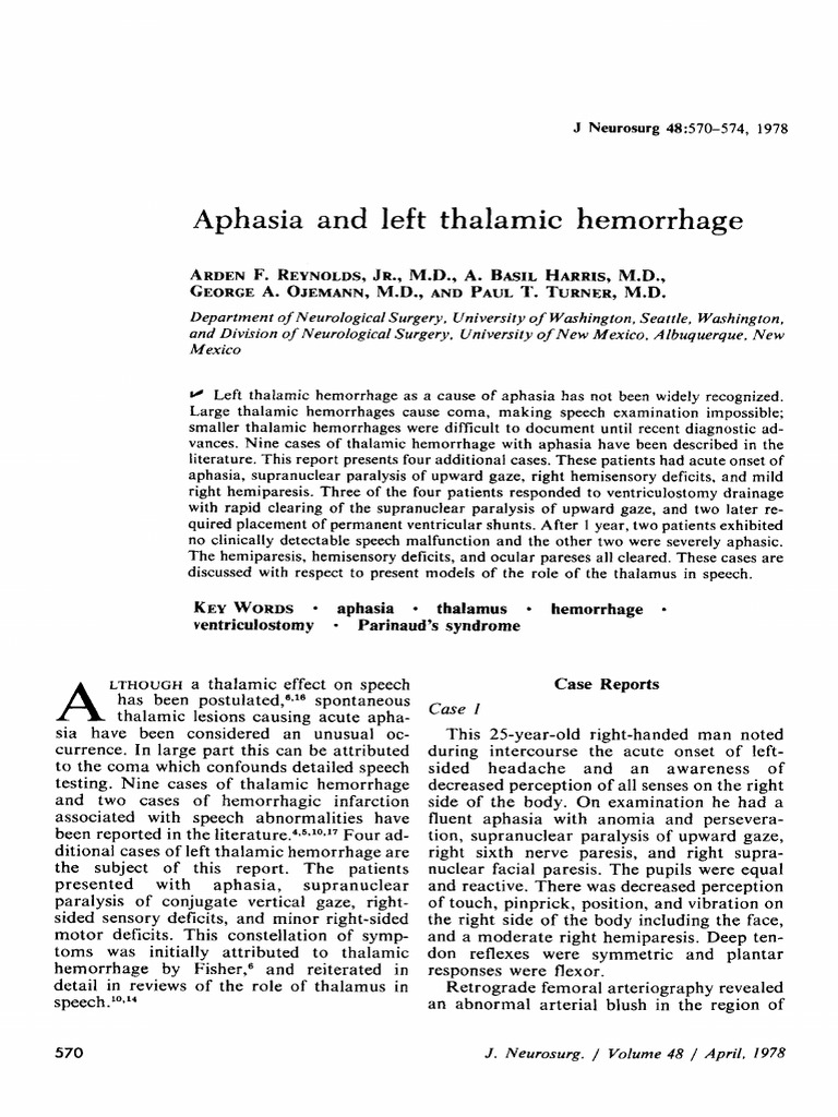 Aphasia and Left Thalamic Hemorrhage | PDF | Thalamus | Aphasia