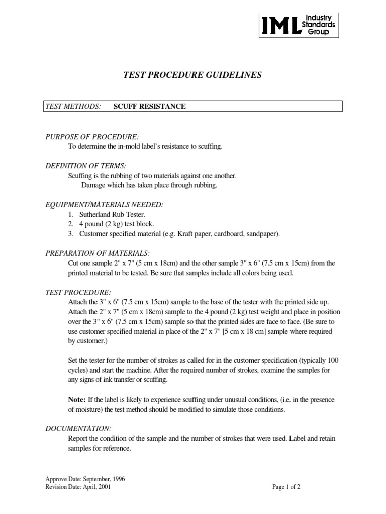 Test Procedure Guidelines: Scuff Resistance | PDF
