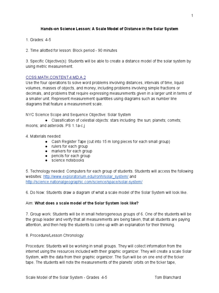 Hands-On Science Lesson: A Scale Model of Distance in The Solar System ...
