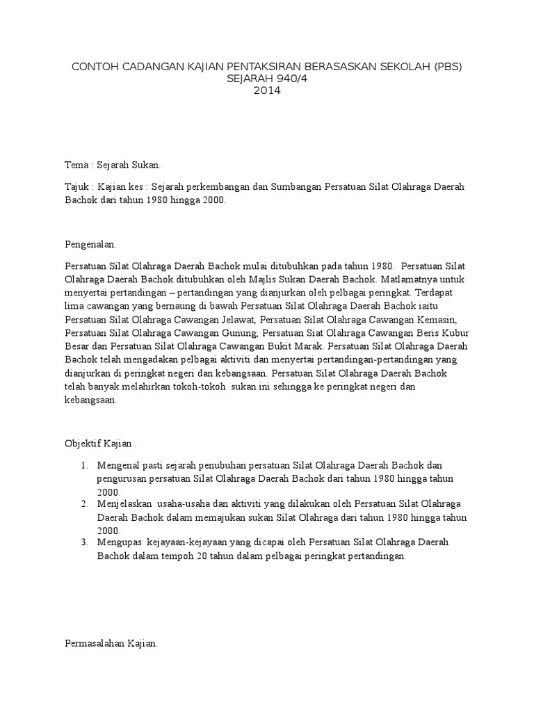 Contoh Proposal Sejarah Sukan | PDF