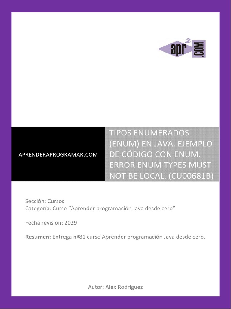 CU00681B Ejemplo Enum Java Tipos Enumerados Types Must Not Be Local | PDF | Java (lenguaje de ...