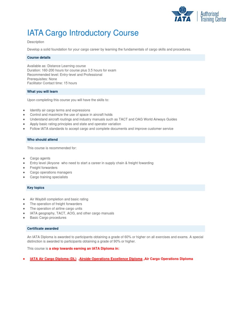 IATA - IATA Cargo Introductory Course | PDF | Cargo | Transport