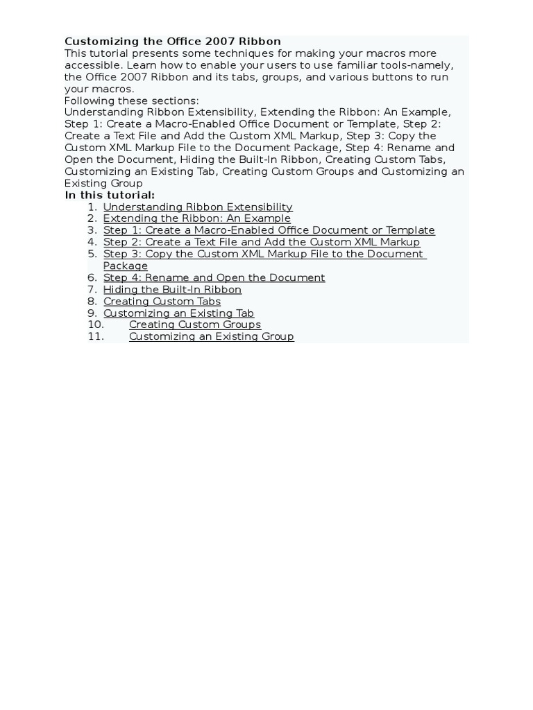 Customizing The Office 2007 Ribbon | PDF | Tab (Gui) | Microsoft Excel