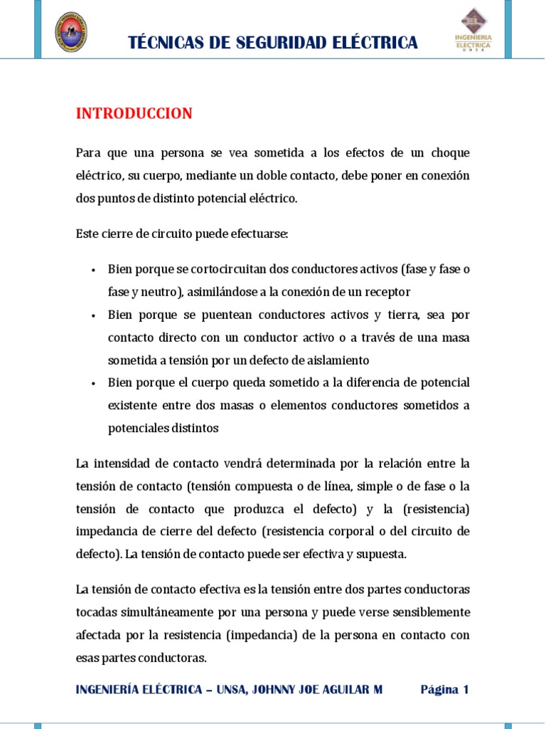Contacto Directo e Indirecto | PDF | Corriente eléctrica | voltaje