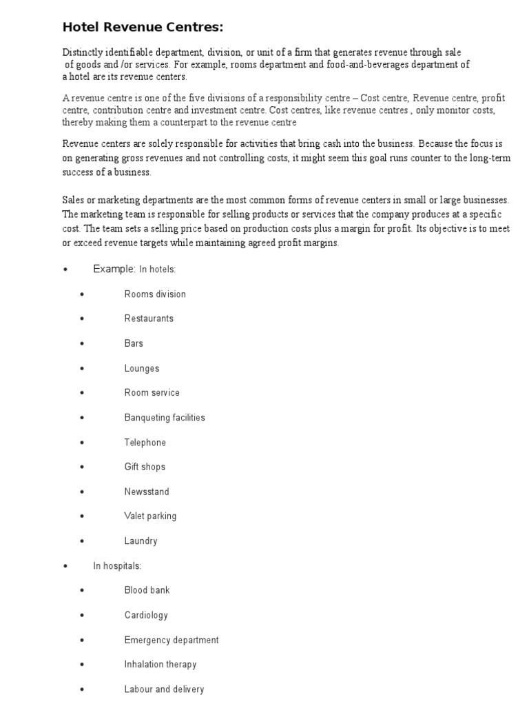 Understanding Hotel Revenue Centers | PDF | Revenue | Marketing