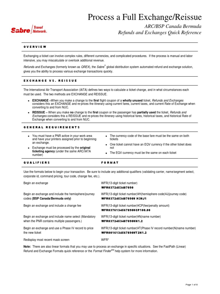Process A Full Exchange Reissue Sabre | PDF | Credit Card | Point Of Sale