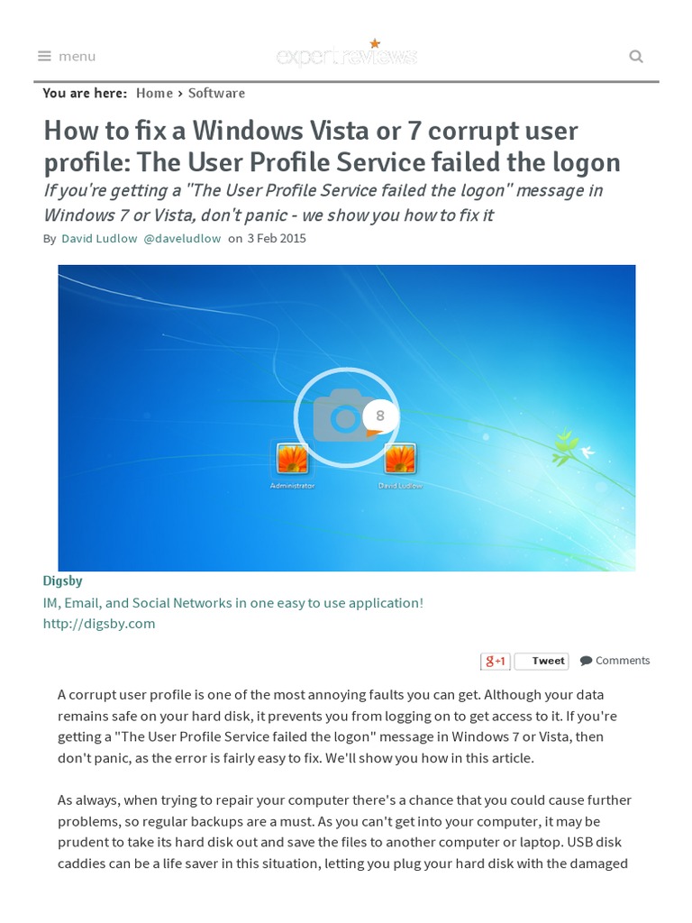How To Fix A Windows Vista or 7 Corrupt User Profile - The User Profile ...