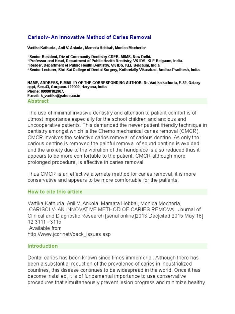 Carisolv-An Innovative Method of Caries Removal | PDF | Collagen | Dentin