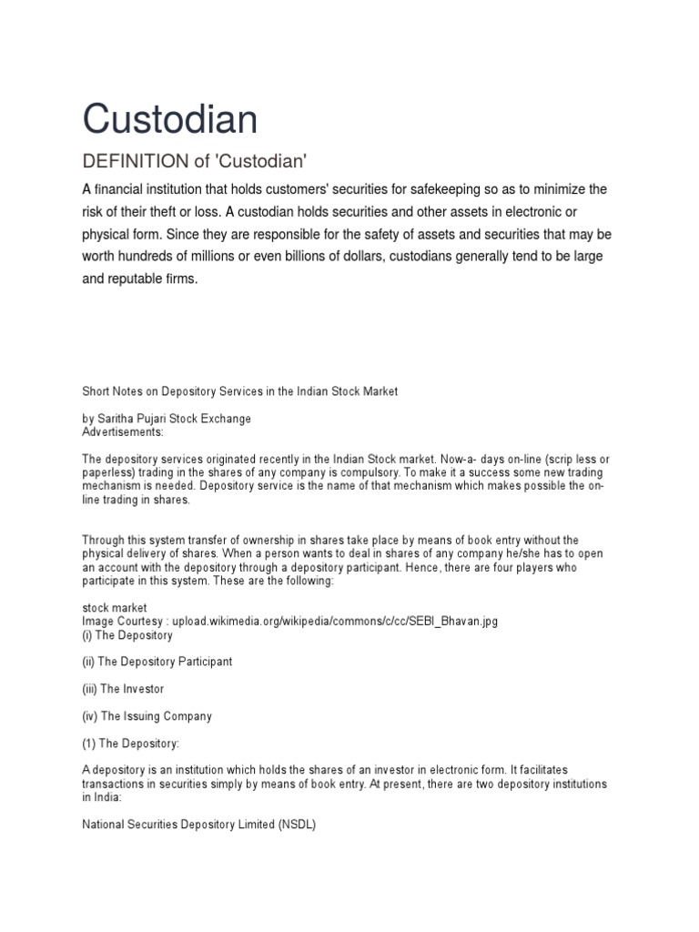 Custodian | PDF | Securities (Finance) | Investment Banking