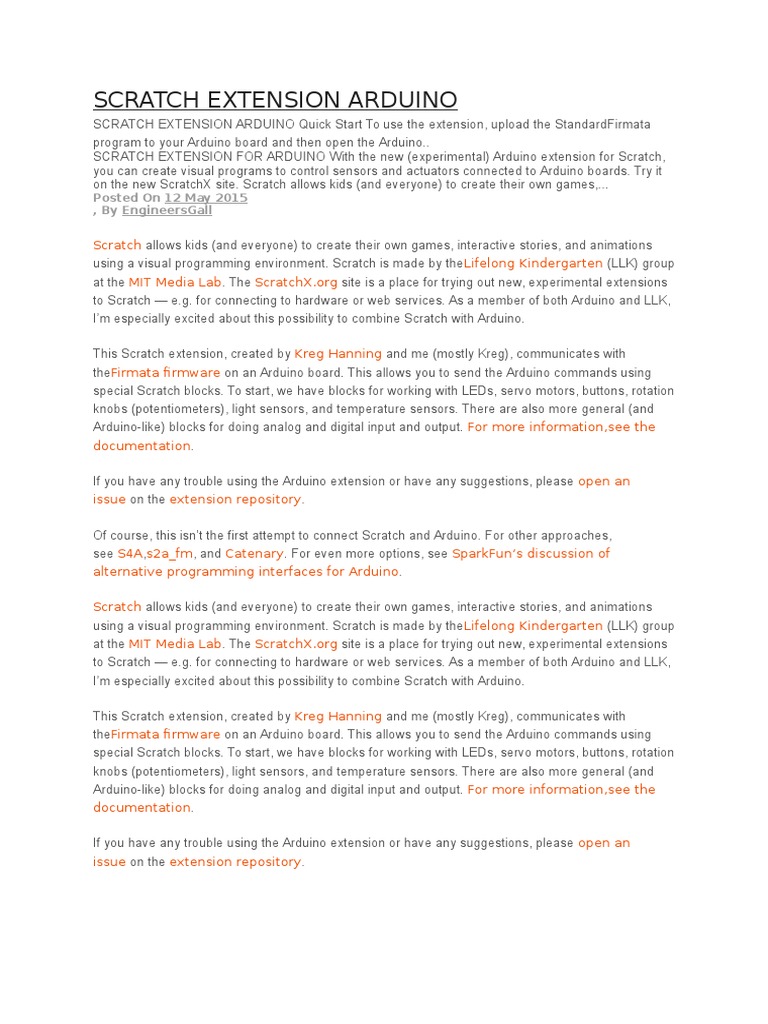 Scratch Extension Arduino | PDF | Scratch (Programming Language) | Arduino