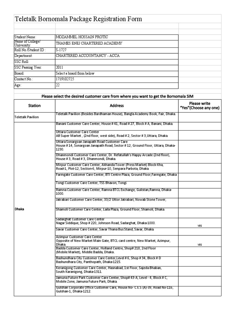 Teletalk Bornomala SIM Registration | PDF