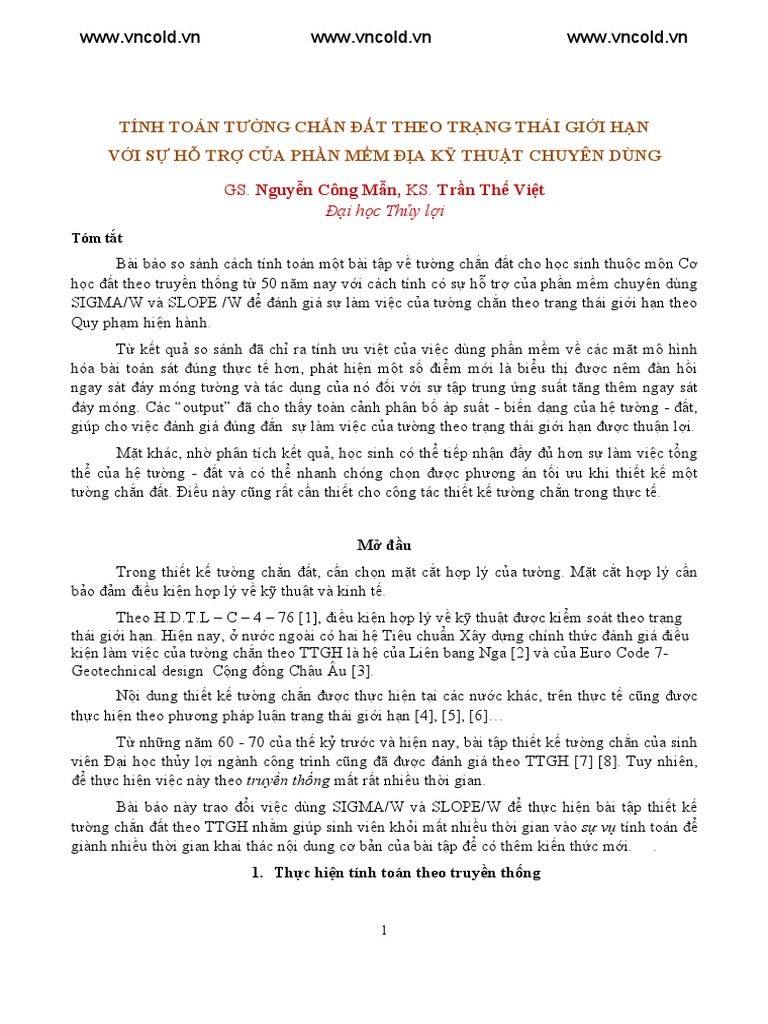 Tinh Toan Tuong Chan Dat Theo Trang Thai Toi Han | PDF