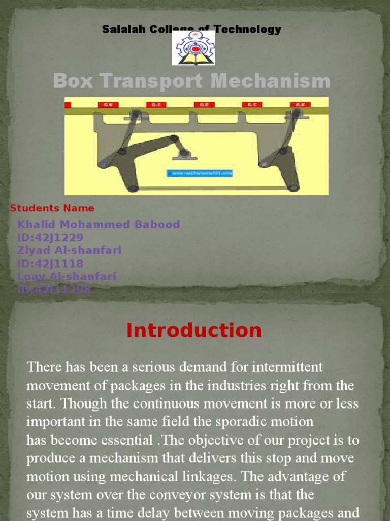 Box Transport Mechanism | PDF | Machines | Mechanical Engineering