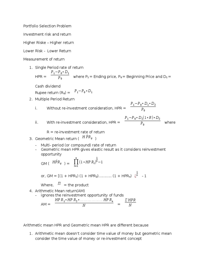 Portfolio Selection Problem Pdf Variance Coefficient Of Variation
