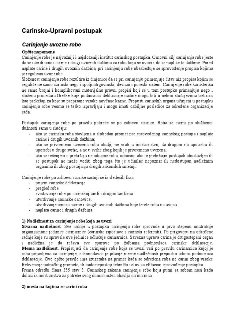 Carinski Upravni Postupak - Skripta | PDF