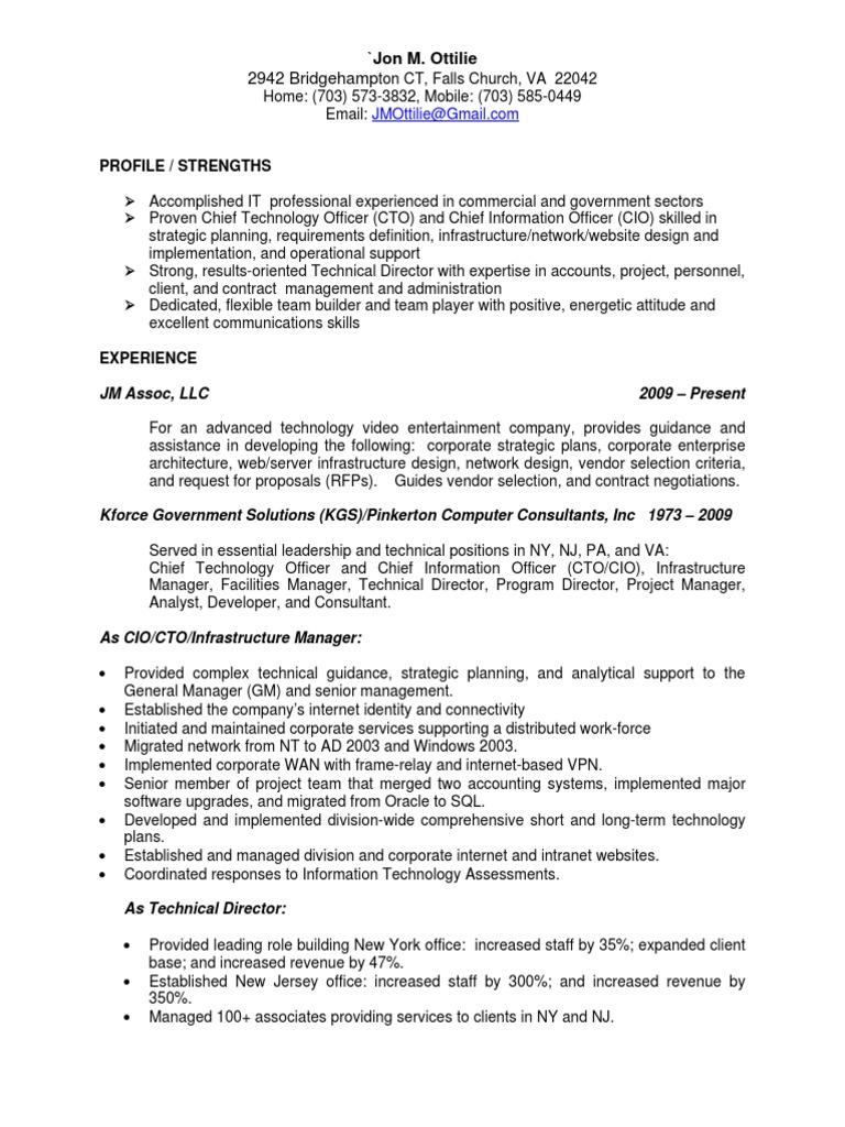 Resume Jon Ottilie Final 10-2009 | PDF | Chief Information Officer ...