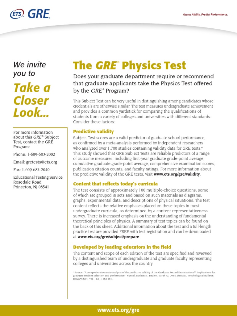 Take A Closer Look... : The Gre Physics Test | PDF | Electron ...