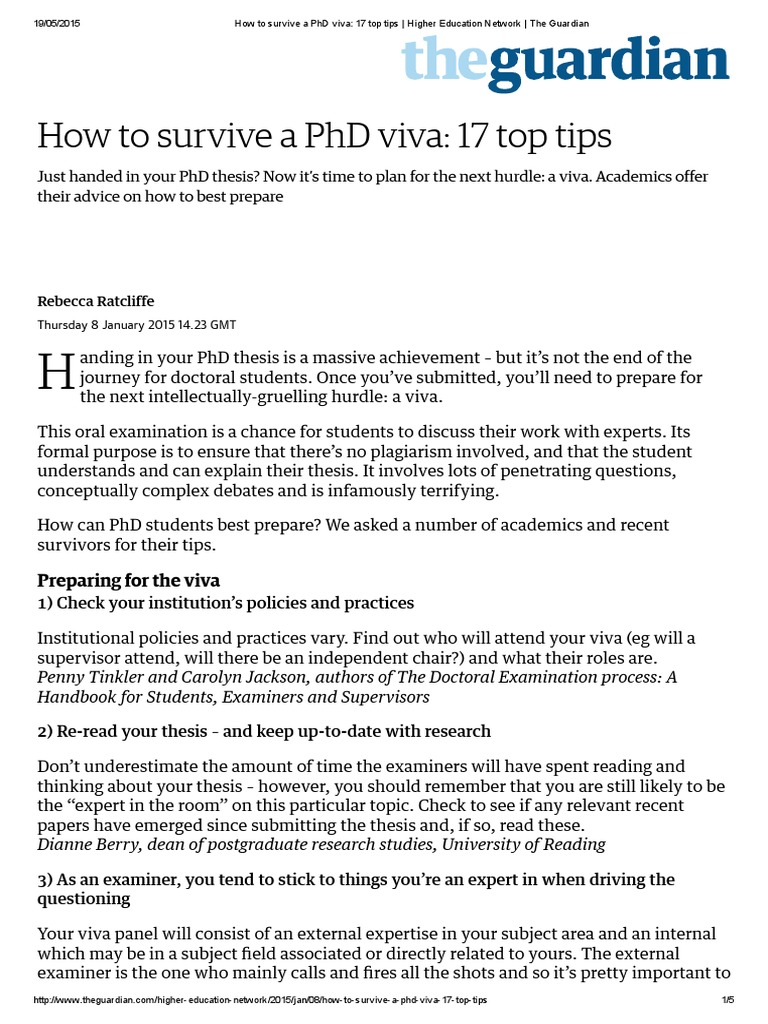 How To Survive A PHD Viva - 17 Top Tips - Higher Education Network ...
