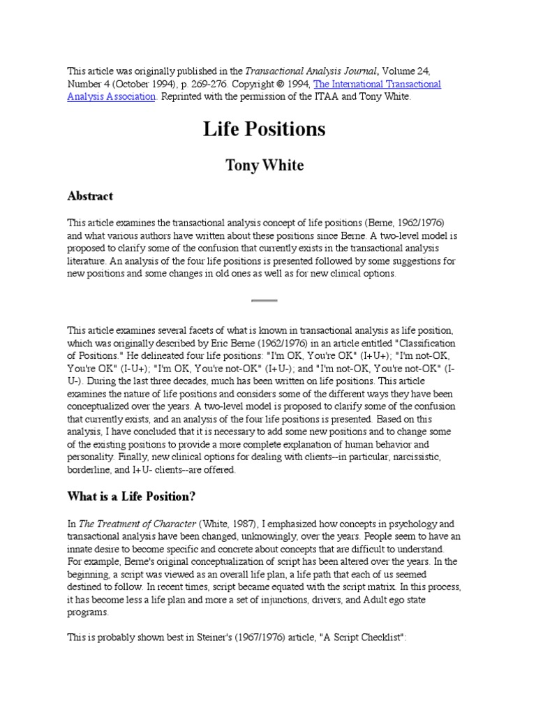 Life Positions | PDF | Thought | Feeling