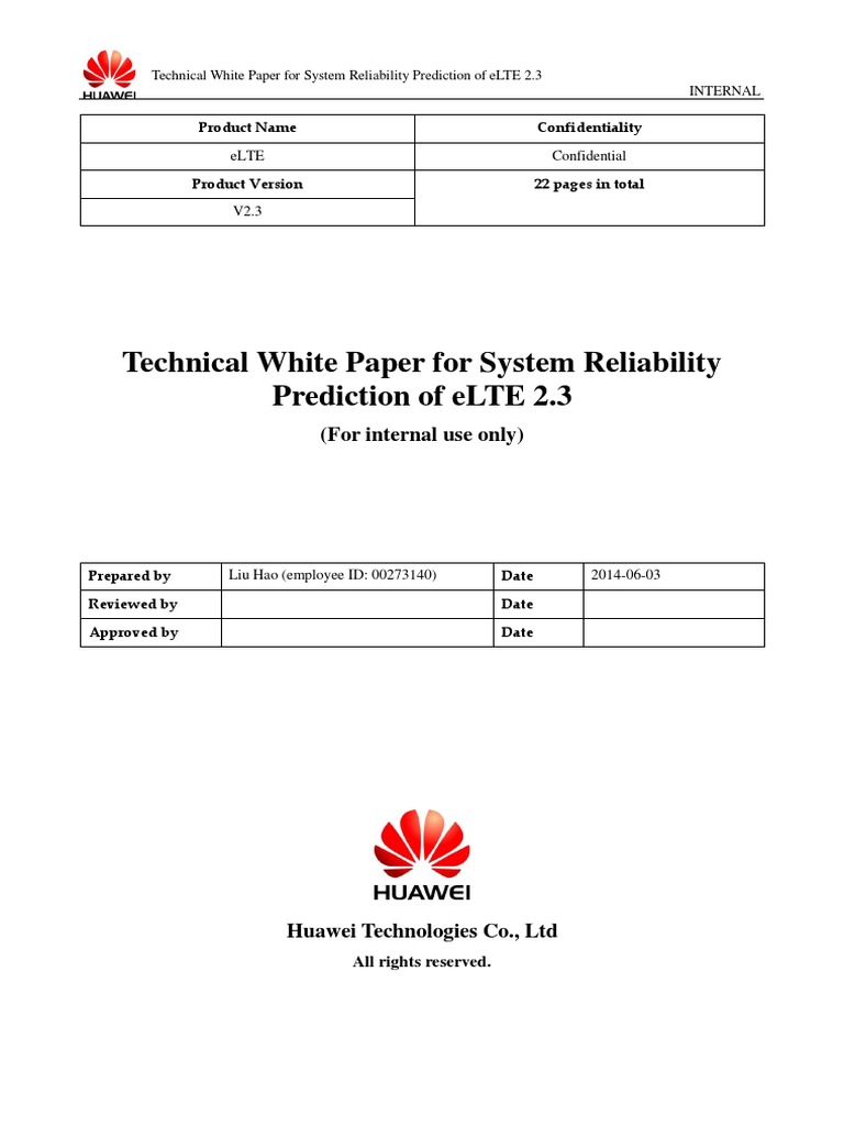 Huawei ELTE2.3 System Reliability Prediction Technical White Paper | PDF | Reliability ...
