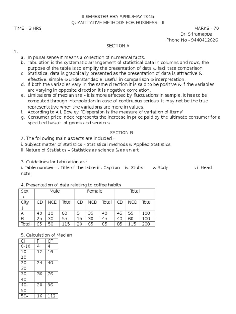 Quantitative Methods for Business II Exam: Document Provides Exam ...