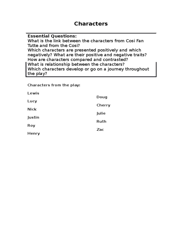 Cosi Character Guide | PDF