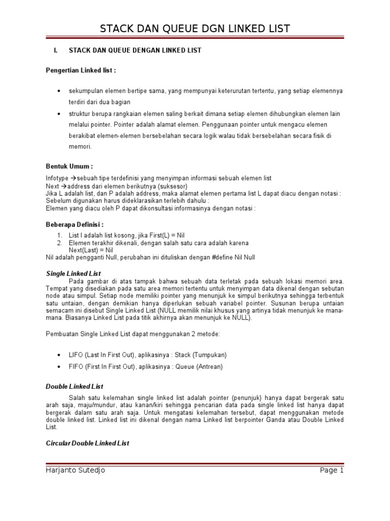 Stack Dan Queue Dengan Linked List Struktur Data Modul Andi Arfian | PDF Stack Dan Queue Dengan Linked List Struktur Data Modul Andi Arfian | PDF