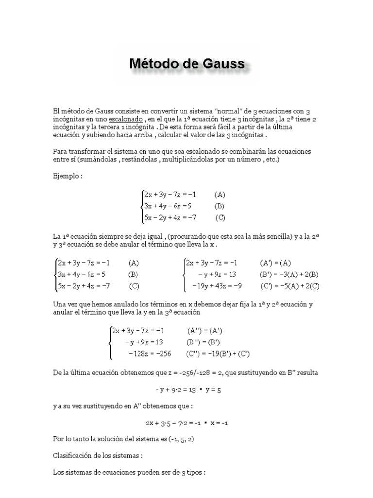 El método de Gauss | Ecuaciones | Matemáticas Aplicadas