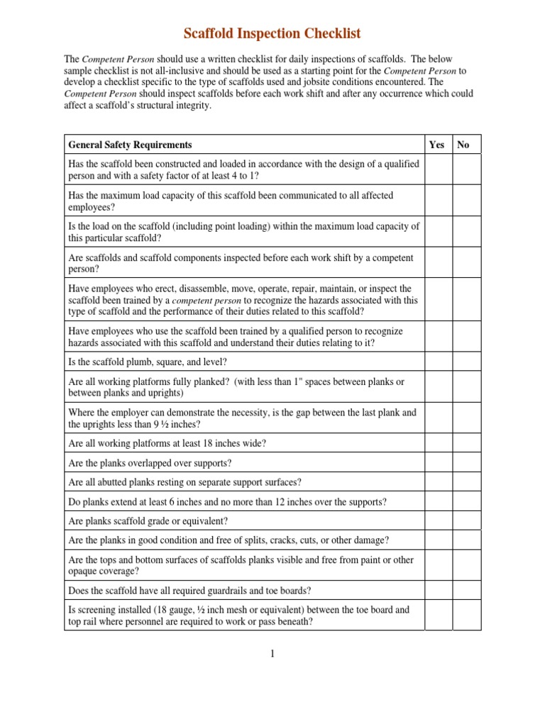 Scaffold Inspection Checklist | Scaffolding | Nature