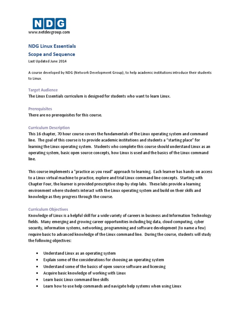 NDG Linux Essentials Scope and Sequence | PDF | Linux | Operating System