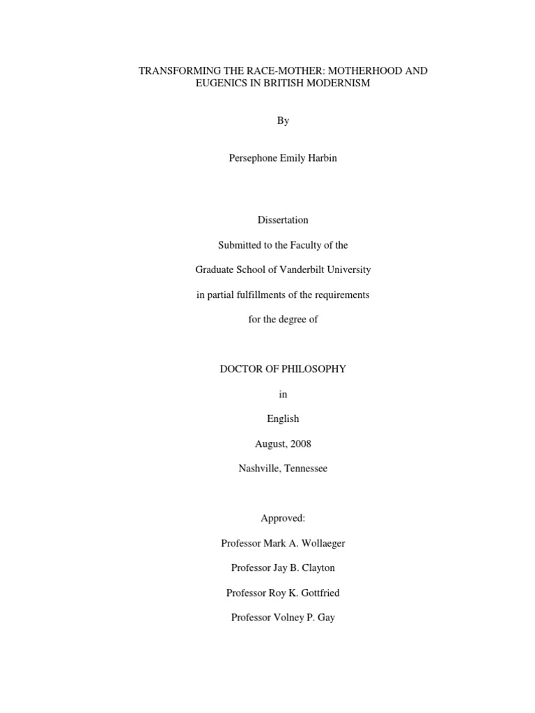 Transforming The Race-Mother-Motherhood and Eugenics in British ...