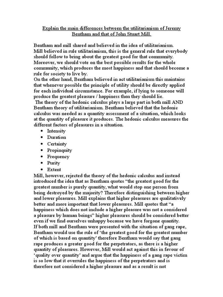 Mill vs. Bentham: Key Utilitarian Differences | PDF | Utilitarianism ...