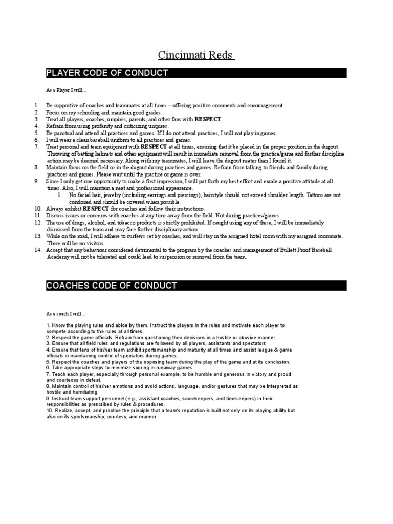 Player and Coach Conduct Guidelines | PDF | Sports
