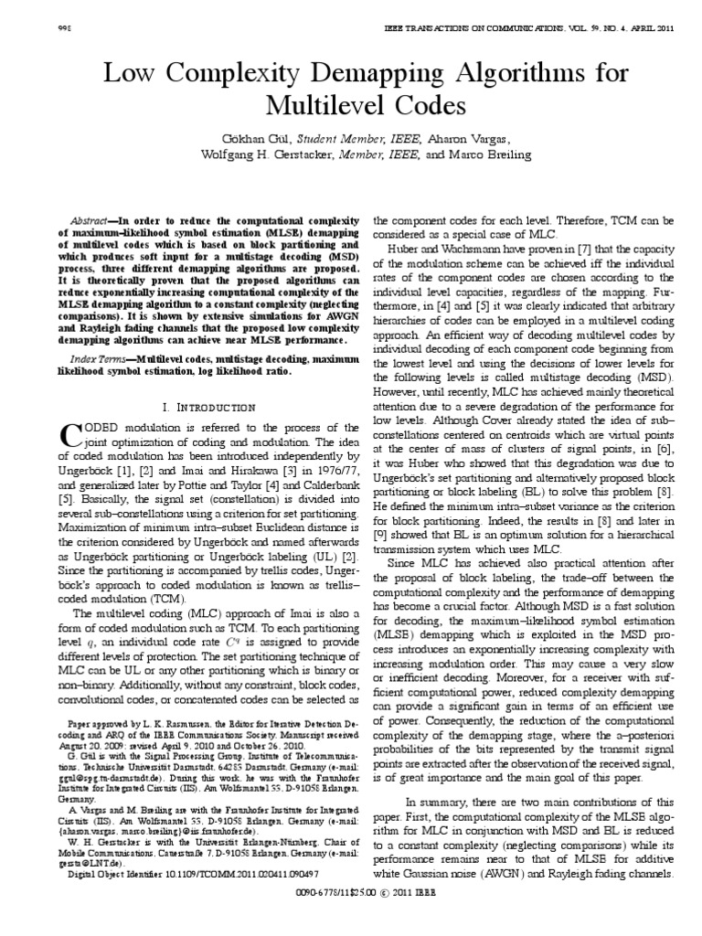Low Complexity Demapping Algorithms For Multilevel Codes | PDF | Forward Error Correction ...
