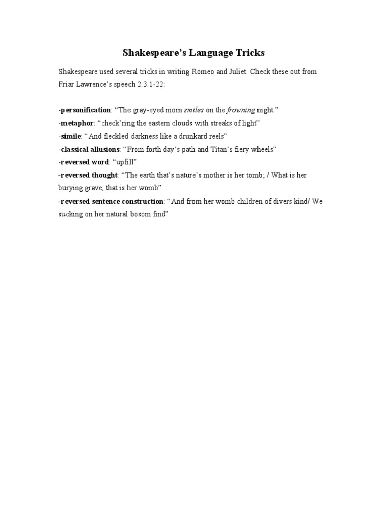 Shakespeare's Language Techniques Explained | PDF