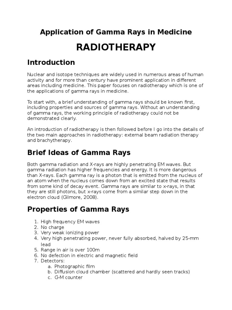 Application of Gamma Rays in Medicine Radiotherapy | PDF | Radiation ...