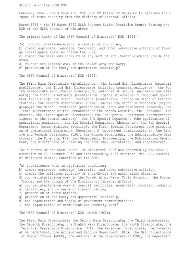 Structure Of Kgb Pdf Kgb Counterintelligence