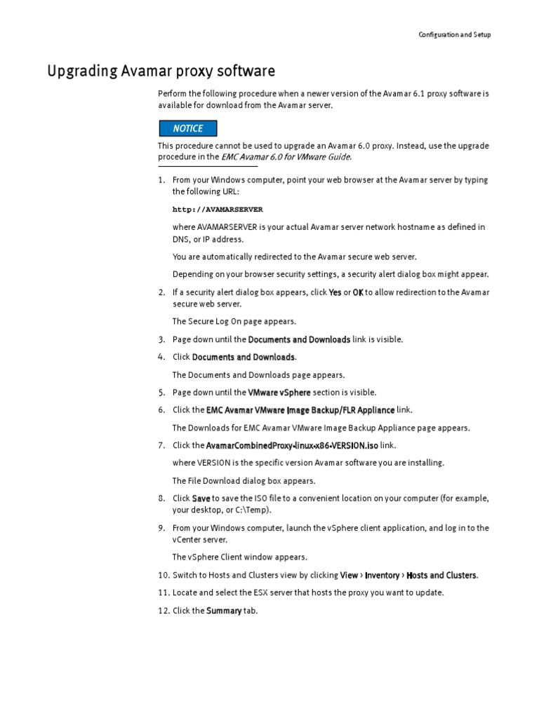 Upgrading Avamar Proxy Software Pdf Proxy Server Server Computing