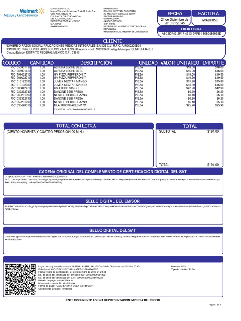 Formato de Reporte de Factura de Walmart | PDF
