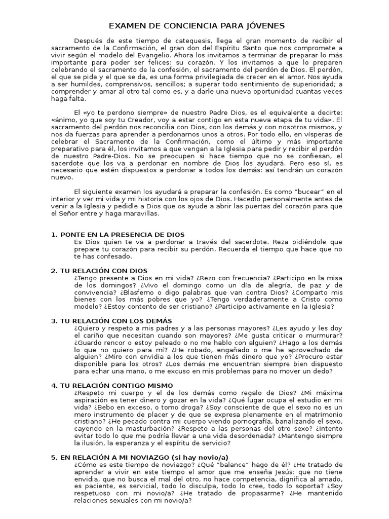 Examen de Conciencia para Jóvenes | PDF | Penitencia | Perdón