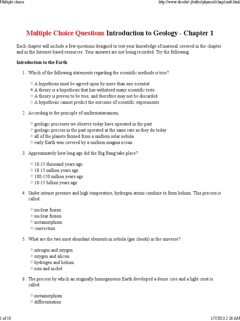 Multiple Choice | PDF | Plate Tectonics | Earth
