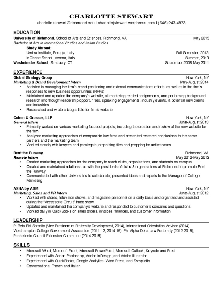 Charlotte Stewart Résumé | PDF | Fraternities And Sororities | Marketing