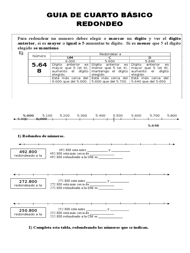 Redondeo de Números para Cuarto Básico | PDF