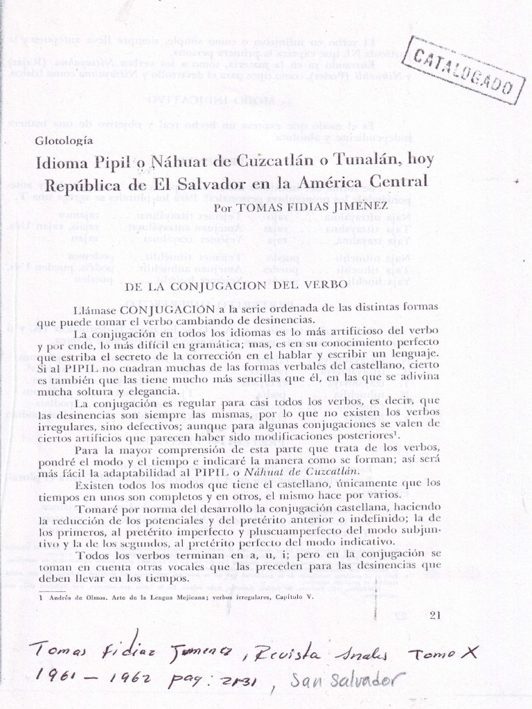 Idioma Pipil o Náhuat de Cuzcatlán | PDF | Unidades Semánticas | Verbo