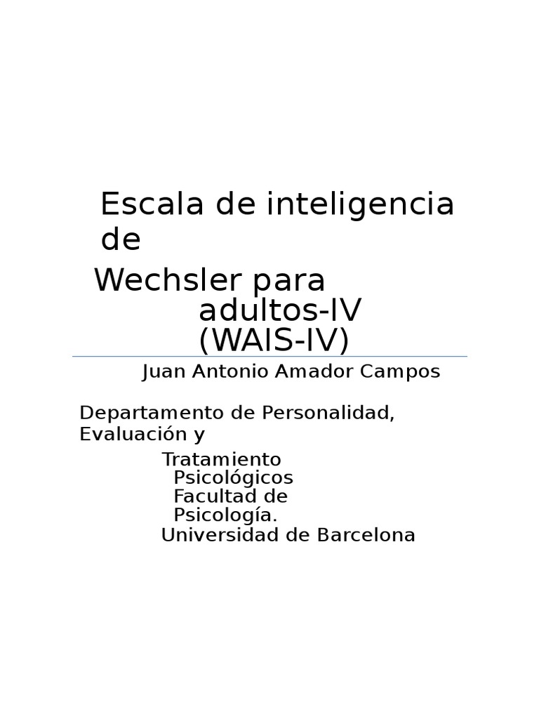 Escala de Inteligencia de Wechsler para Adultos-WAIS-IV | PDF | Cociente de inteligencia | Memoria