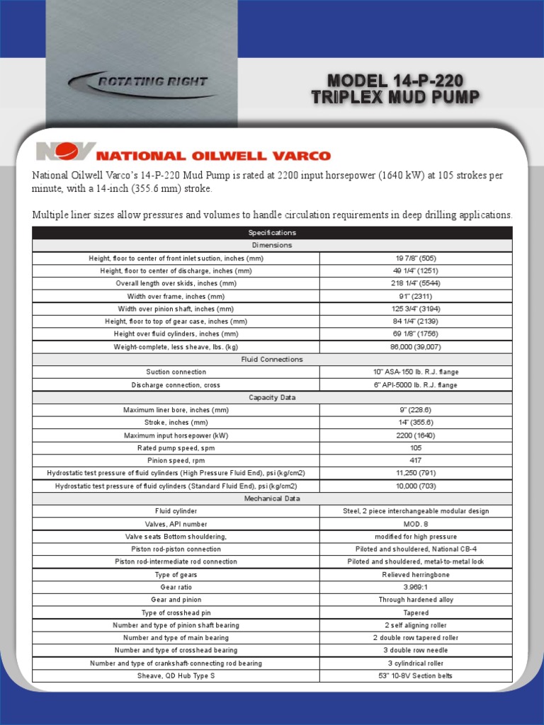 14P-220 Mud Pump Brochure PDF | PDF | Pump | Gear