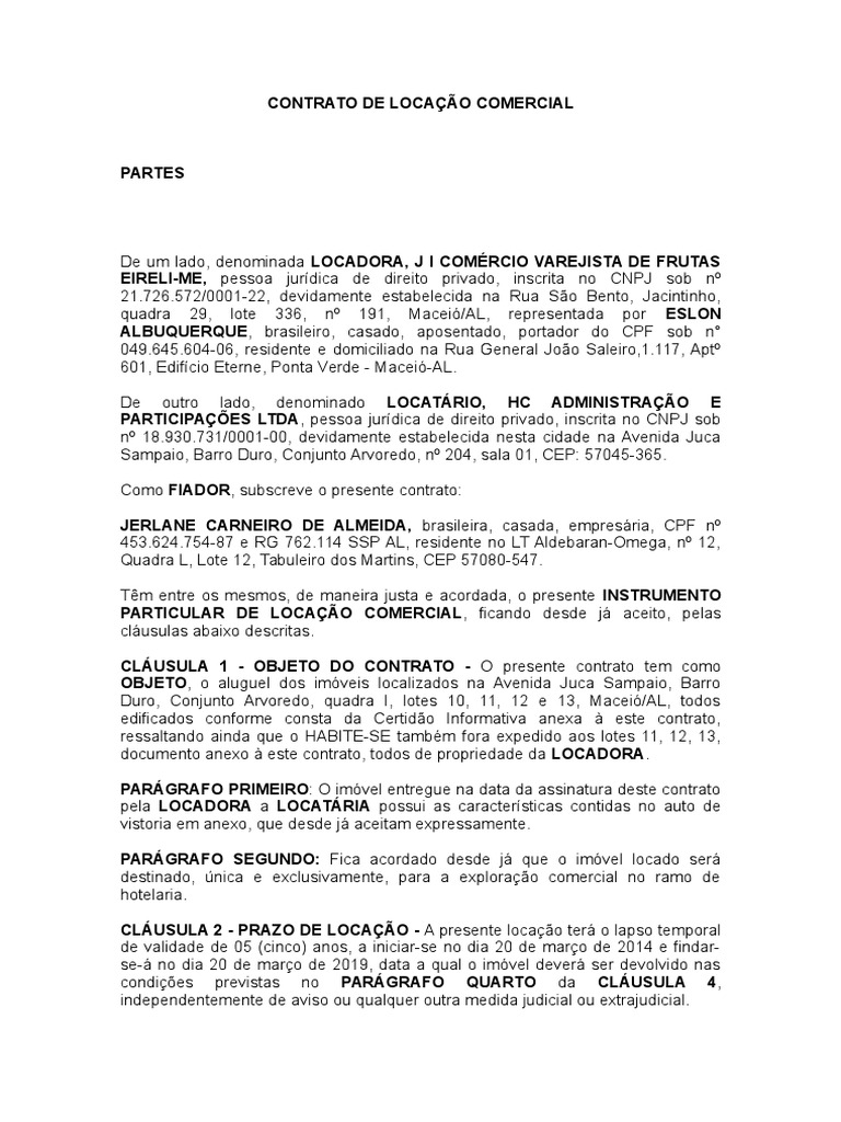 Contrato de Locação Comercial EIRELI-ME | PDF | Aluguel | Direito Privado