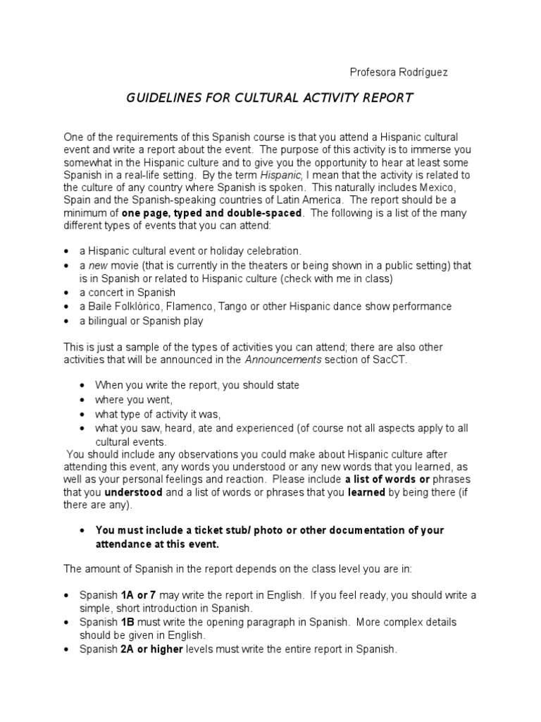 Guidelines For Writing Cultural Activity Report | PDF | Hispanic ...