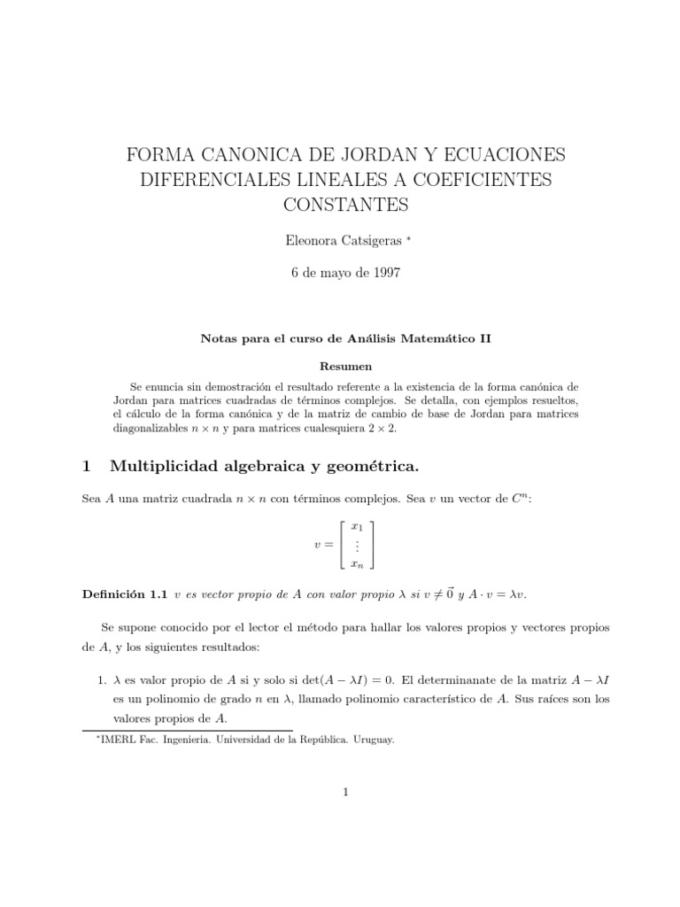 Forma Canonica de Jordan y Ecuaciones Diferenciales | PDF | Valores ...